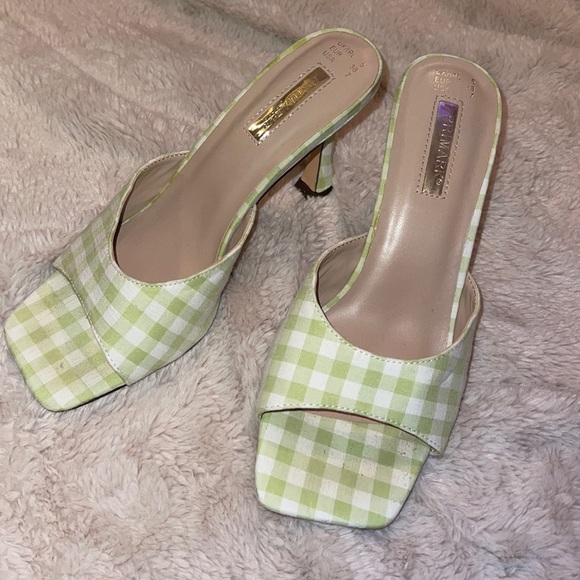 Primark | Shoes | Green Gingham Open Toe Sandal Heels | Poshmark